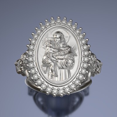 Saint Anthony and Angels Ladies Ring CZ Stones Sterling Silver 925 size ...
