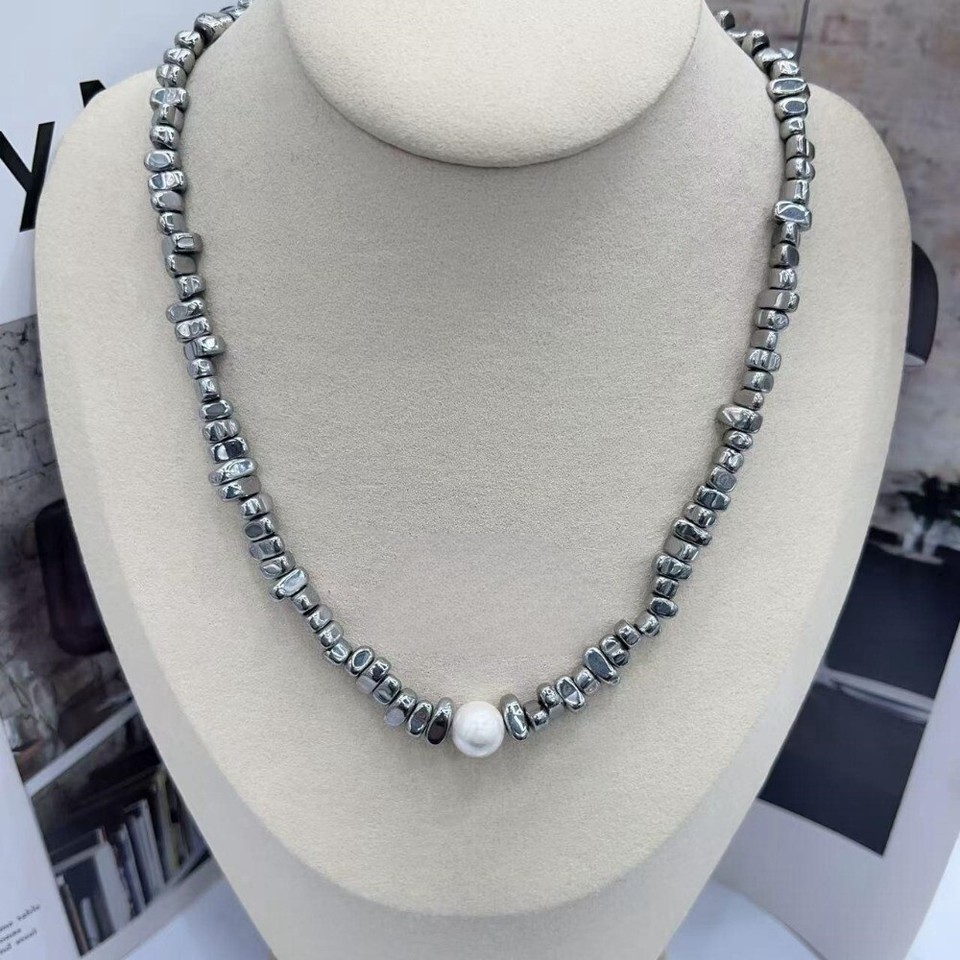 Gravel Beaded Necklace Smooth Collarbone Chain Cool Stone Necklace ...