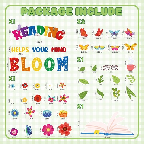 62Pcs Reading Bulletin Board Decorations, Helps Your Mind Bloom... | eBay