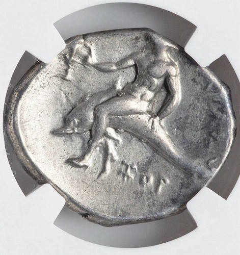 CALABRIA Taras 302-280 BC, Greek AR Didrachm SILVER Dolphin Horse Coin ...