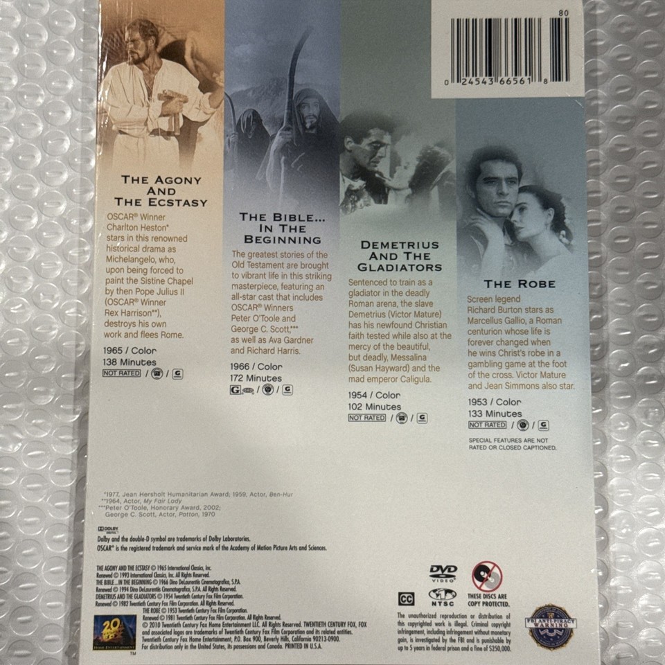 Agony and the ecstasy, The robe, The bible, Demetrius and Gladiators ...