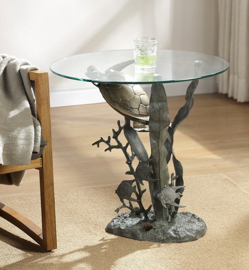 Sea Turtle Table Accent End Tropical Fish Beach Coastal Sculpture SPI ...