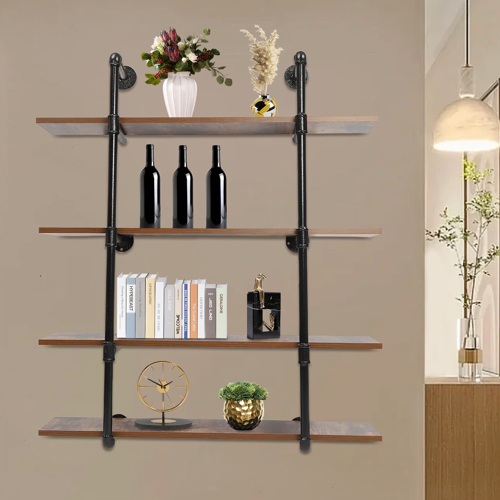 4 Tier Industrial Pipe Shelf 92*25*110cm Wall-mounted For Kitchen ...
