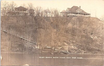Moline Illinois RPPC Black Hawk's Watch Tower on Rock River 1908 | eBay