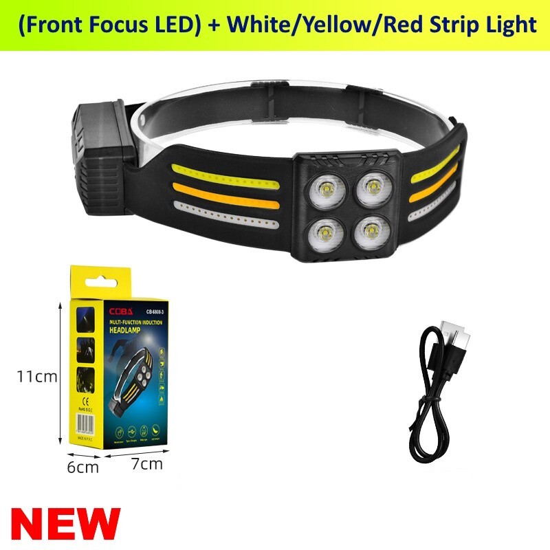 COB LED Headlamp USB Rechargeable Headlight Torch Work Light Bar Head ...
