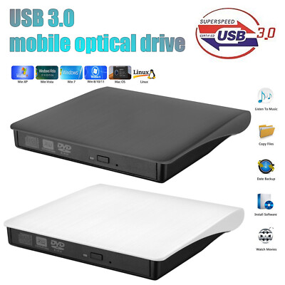 DVD CD RW USB External CD RW Disc Burner Drive Reader Windows 7 10 11 ...