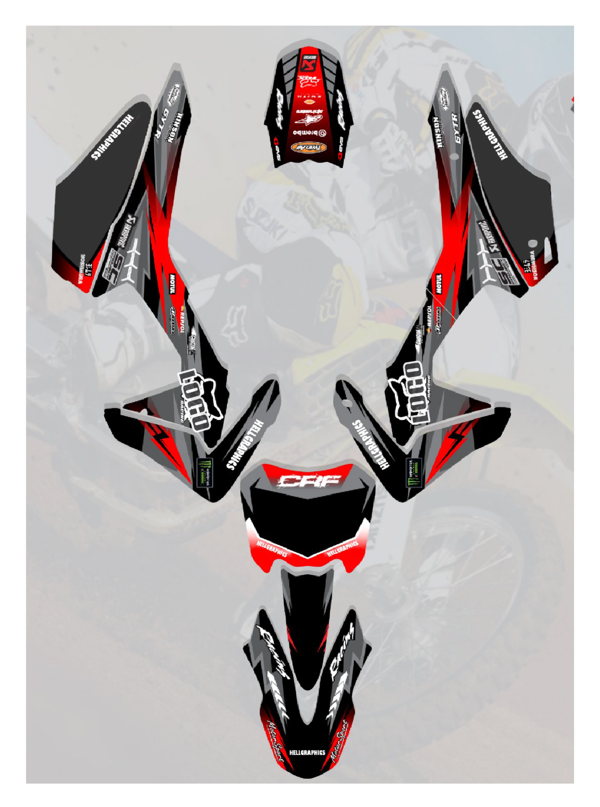 For Honda CRF 110 CRF110 2013-218 Graphic Kits Decals Stickers Gray ...