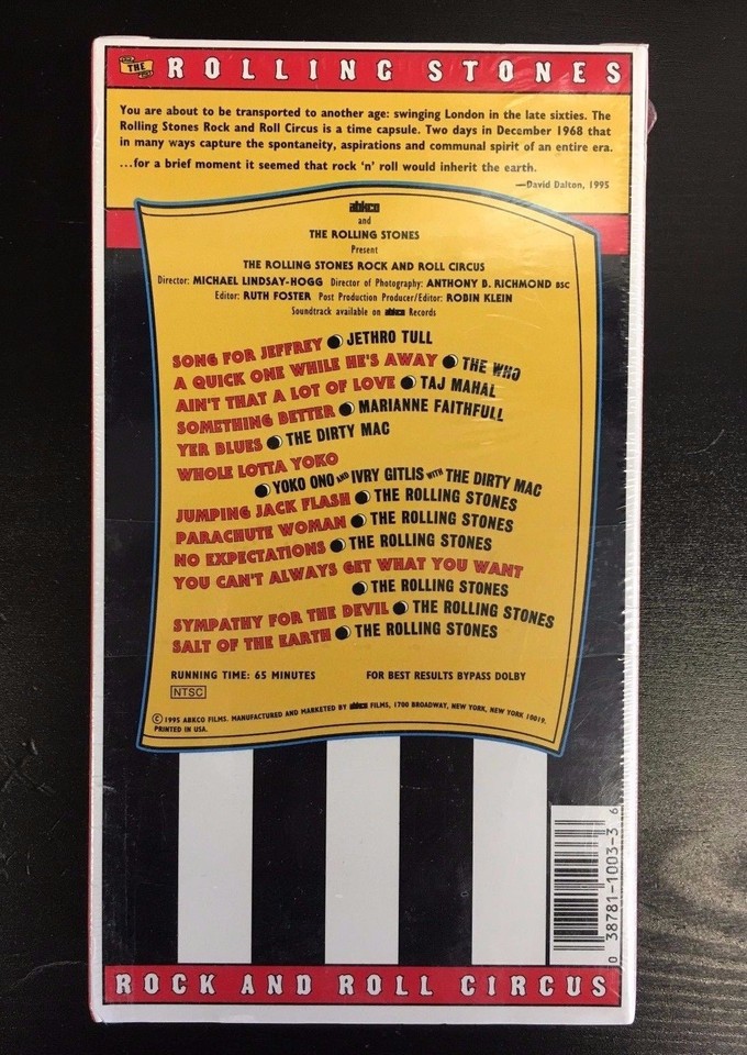 Rock And Roll Circus December 11, 1968 VHS Rolling Stones Jethro Tull ...