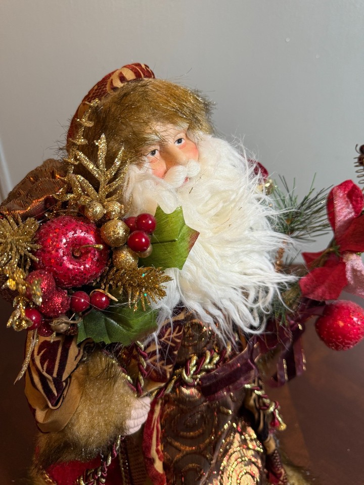 Vintage Victorian Santa Claus Figurine Christmas Decor Burgundy Gold ...