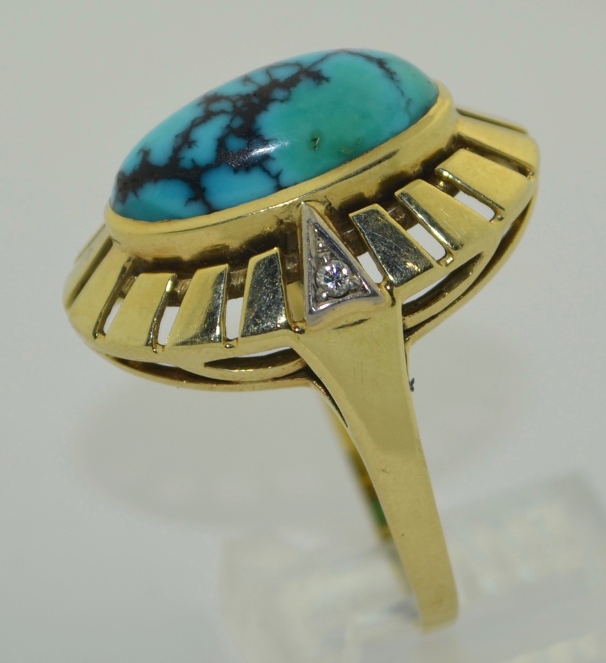 Retro 14K Spider Turquoise & Diamond Ring | eBay