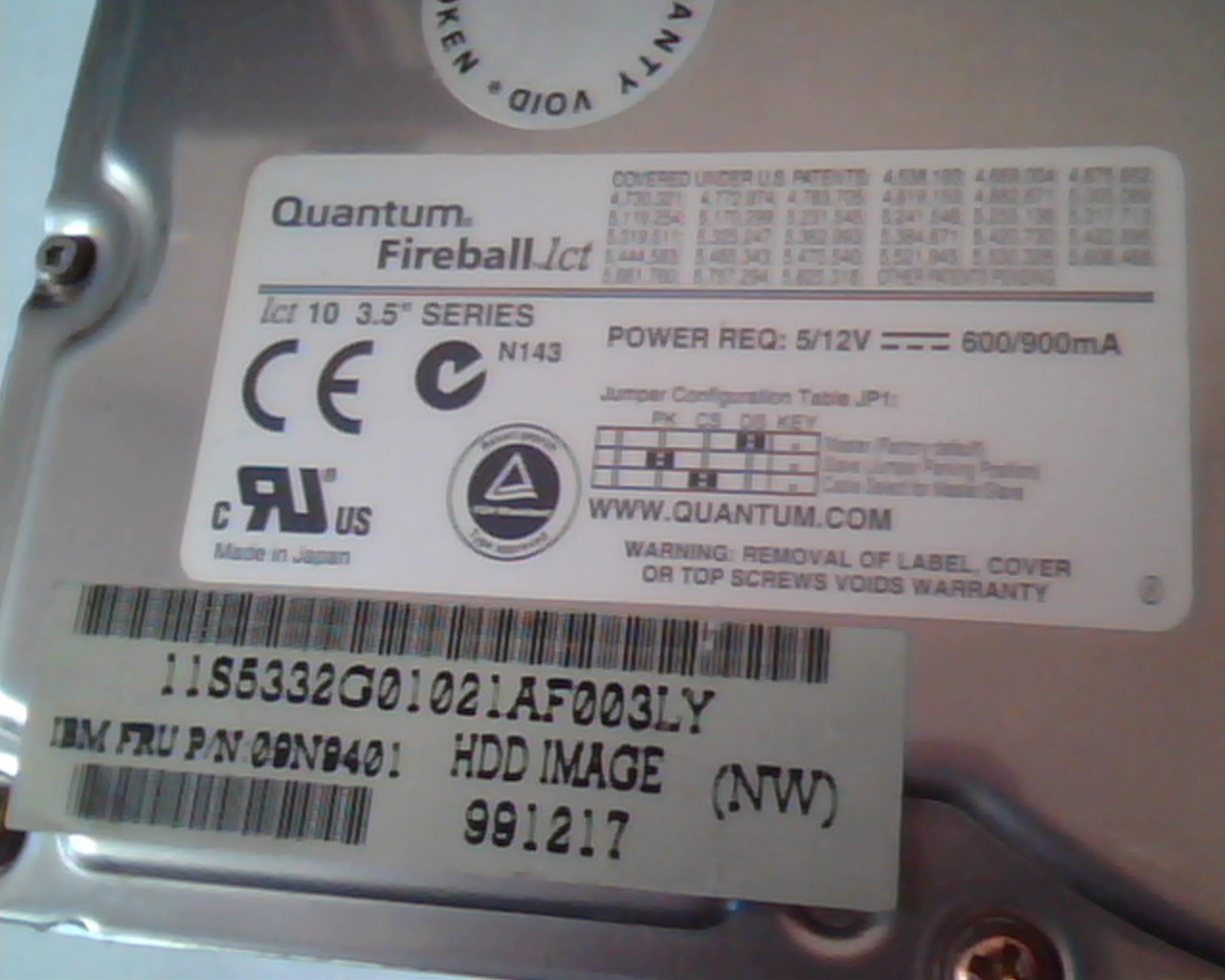 Hard Drive Disk IDE Quantum Fireball lct LB15A011 01-A 15.0AT 3.5in ...