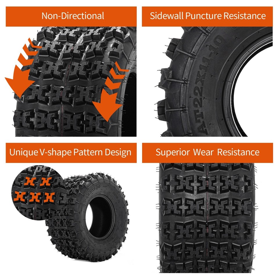 Set 4 Sport ATV 6PR Tires 21x7-10 21x7x10 Front & 22x11-10 22x11x10 ...