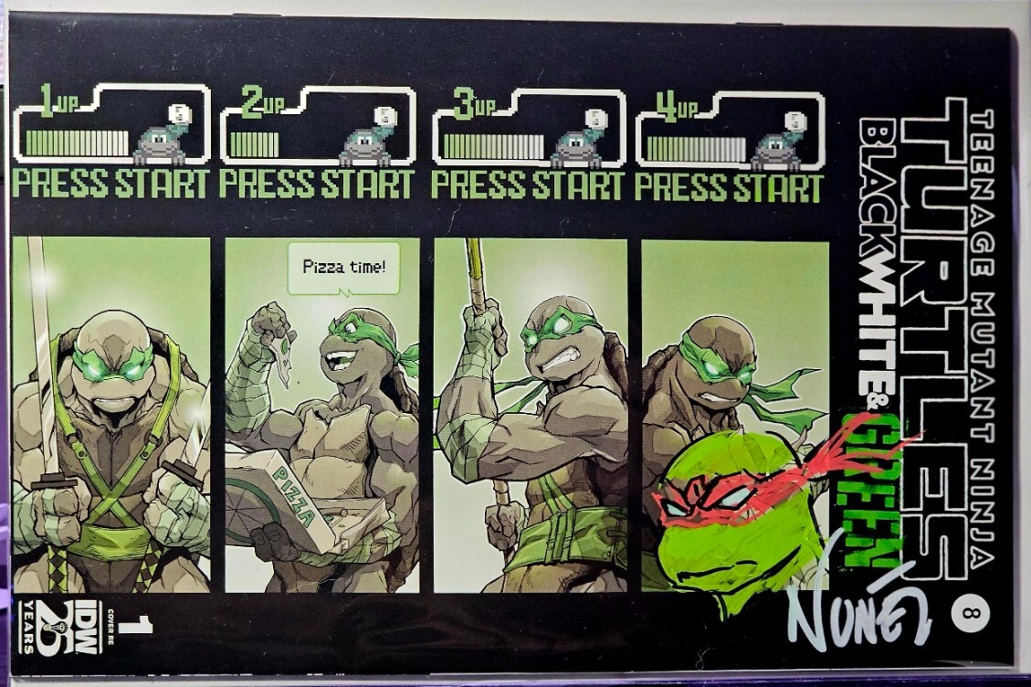 TMNT #1 Black, White & Green Raphael Remark & Signed By Eddie Nunez w ...