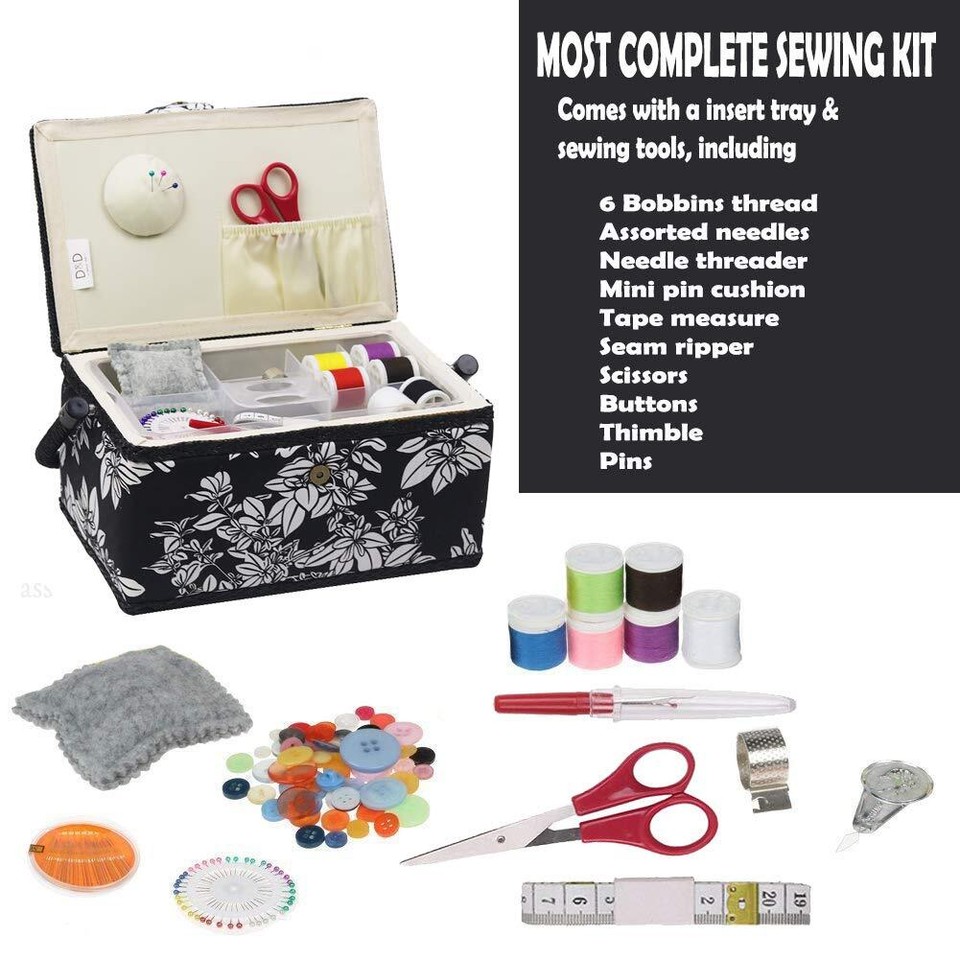 Vintage Sewing Basket Kit Sewing Box Organizer with Sewing Accessories ...