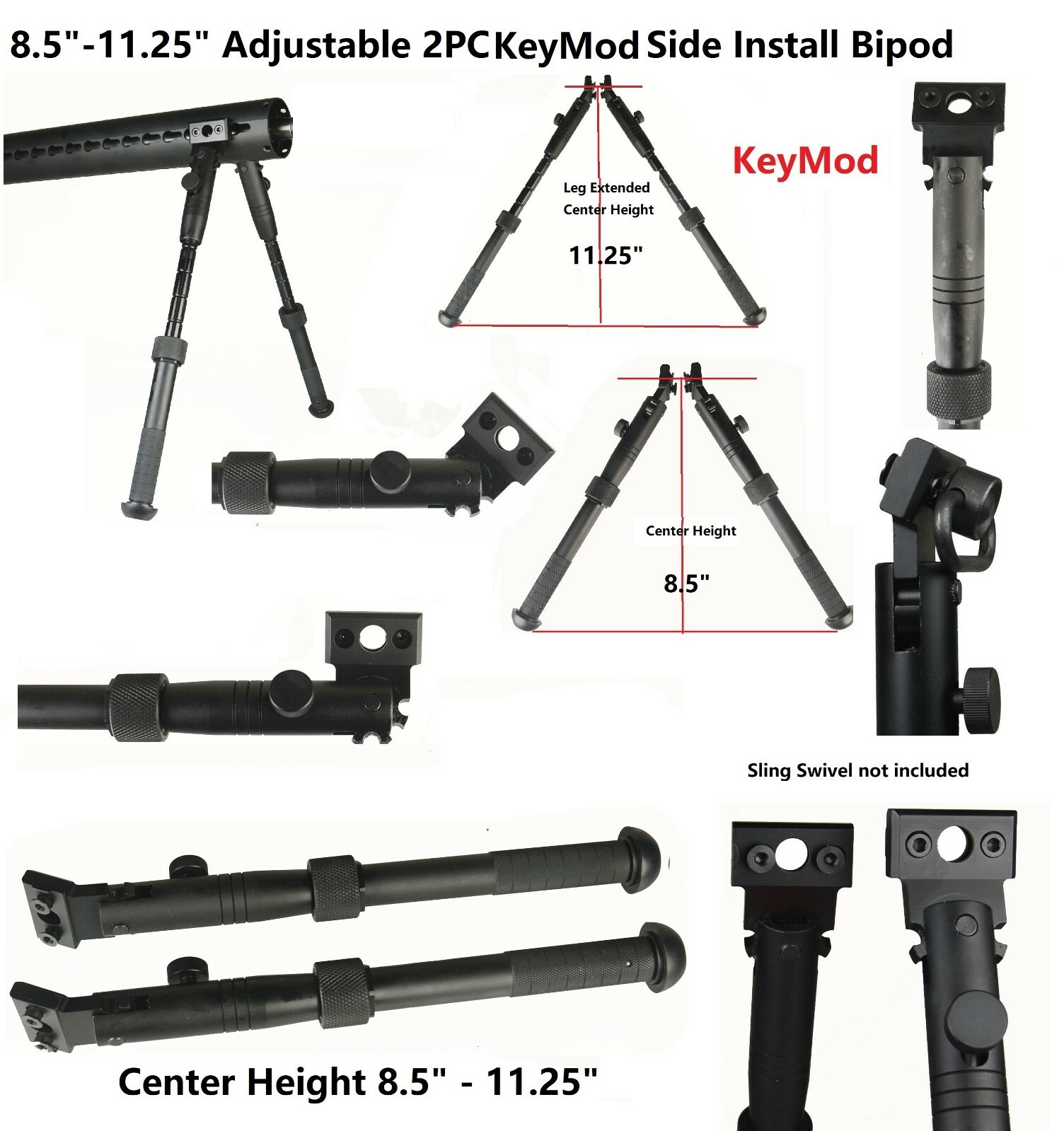 2PC Side Mount Bipod With Center Height 8.5"- 11.25" | eBay