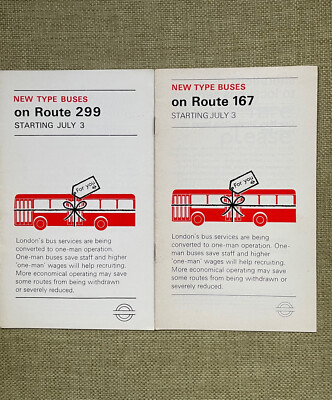 2 x London Transport 1971 Bus Timetables - New Type Buses on Route 299 ...