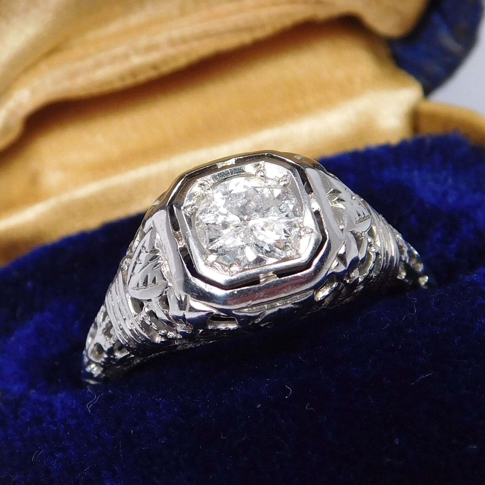 14K BEAUTIFUL FILIGREE EDWARDIAN DIAMOND ENGAGEMENT W… - Gem