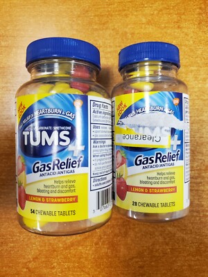 82 Count: Tums + Gas Relief Antacid/Antigas Lemon/Strawb. Exp. 3/27 ...