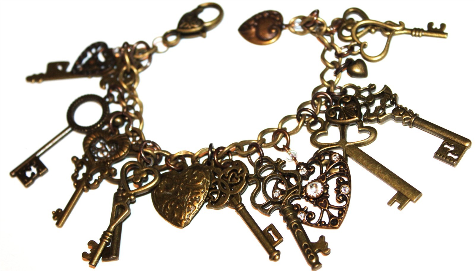 Fantastic flawless Victorian look bronze keys hearts chunky charm ...