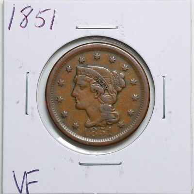 1851 1C Braided Hair Large Cent in VF Condition #4068 | eBay