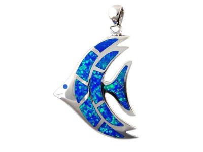 925 Sterling Silver Hawaiian Blue Fire Opal Fish Sea Life Big Pendant ...