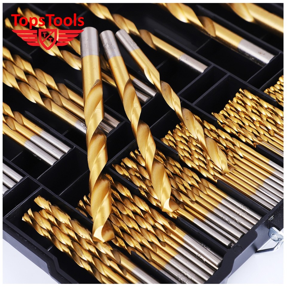 TopsTools 100pcs 1mm - 10mm Titanium Coated HSS Twist Drill Bits ...