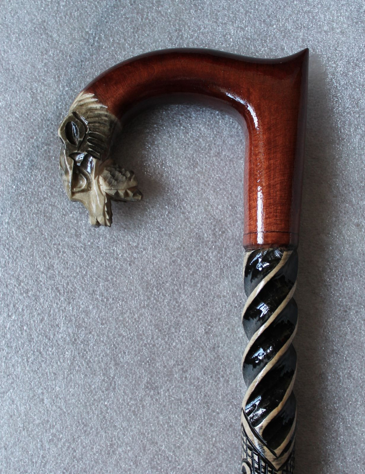 MAD DOG Gorgeous Hand Carved Wooden Linden WALKING STICK Cane Folk Art ...