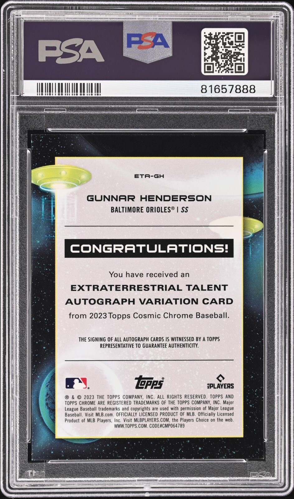 2023 Topps Cosmic Chrome Gunnar Henderson ET Talent Superfractor Auto 1 ...