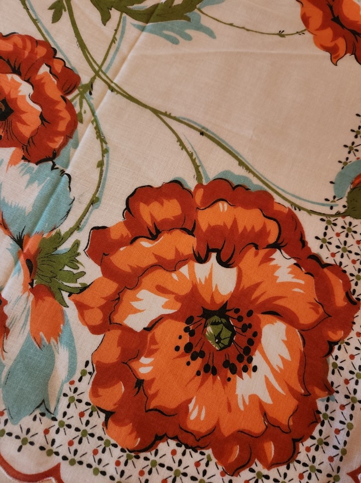 VINAGE GORGEOUS FLORAL HANKY, POPPY? SCALLOPED EDGES, NO LABEL | eBay