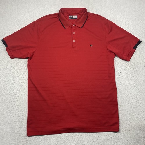 Callaway Polo Shirt Opti Dri Mens Large Red Striped Short Sleeve Golf ...