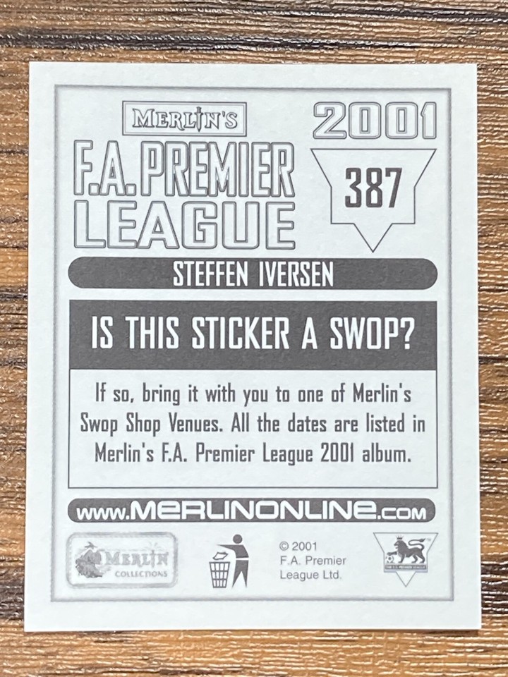 FA Premier League Merlin 2001 Sticker No.387 Steffen Iversen Tottenham ...