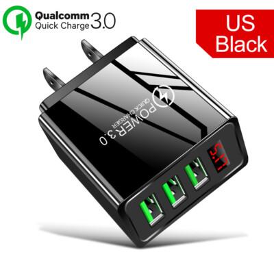 3 Port Fast Quick Charge 3.0 USB Hub LED Wall Charger Power Adapter US ...