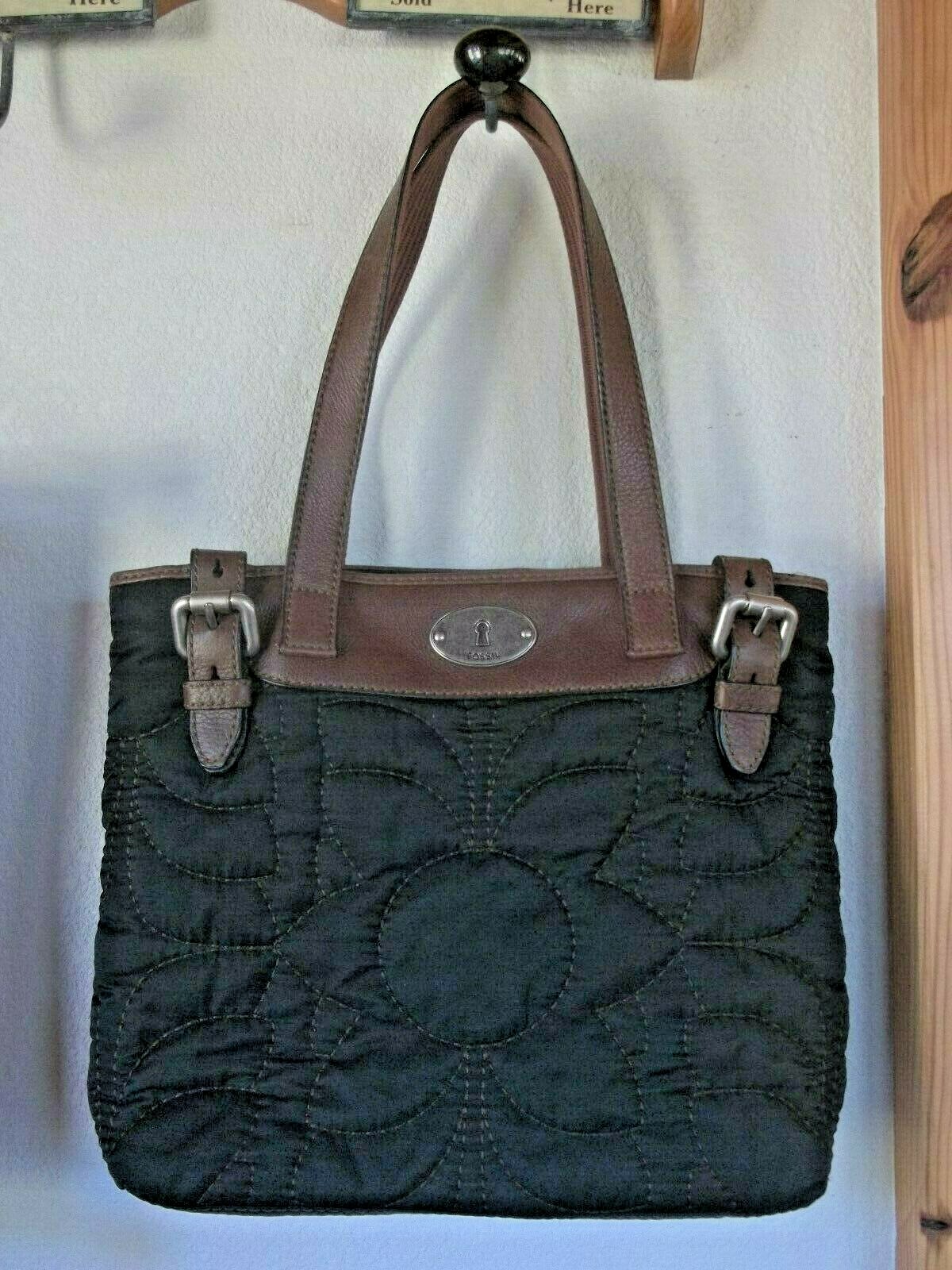 Fossil Brand Black Nylon Quilted Floral Pattern Leath… - Gem