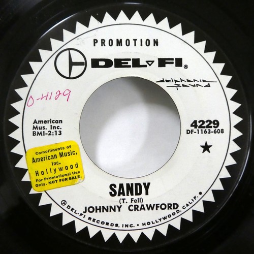 JOHNNY CRAWFORD 45 Sandy / Ol Shorty DELFI Mint- 1964 Promo Teen Pop ...