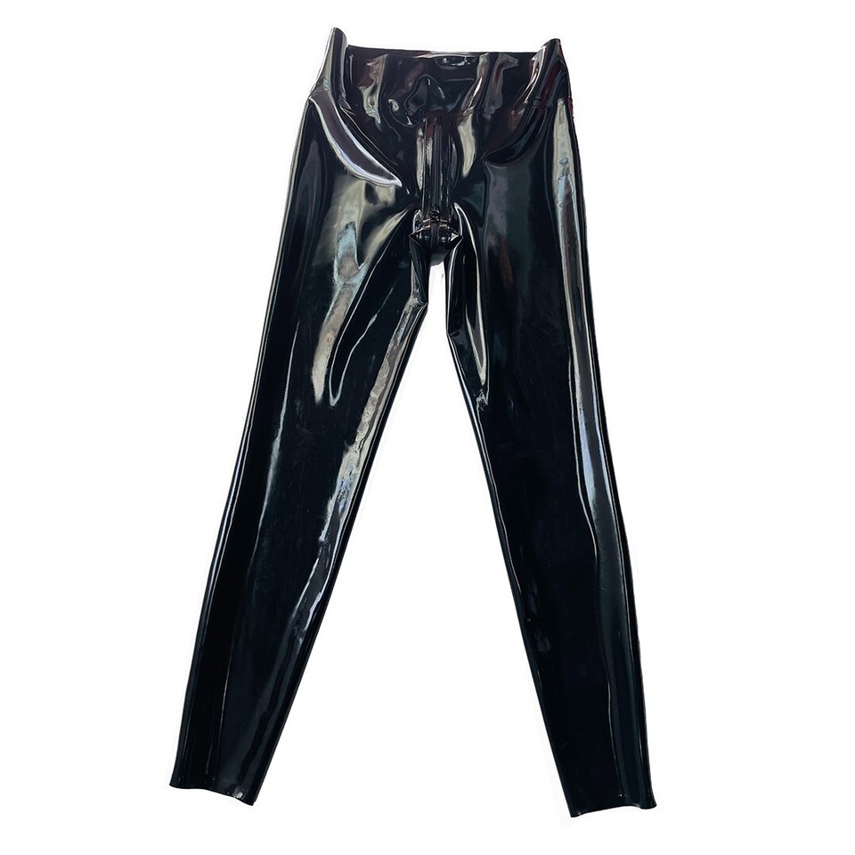 Women's Black Latex Trousers with Crotch Zipper,100% Rubber Leggings | eBay