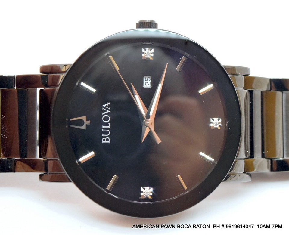 Bulova Men's Quartz Watch with Diamond Dial Edge to Edge Crystal Black ...