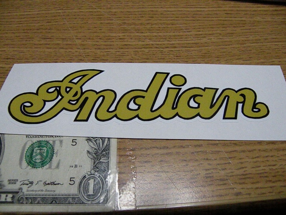 #k636 6" Indian Motorcycle Script Logo Decal Sticker Laminated Gold ...