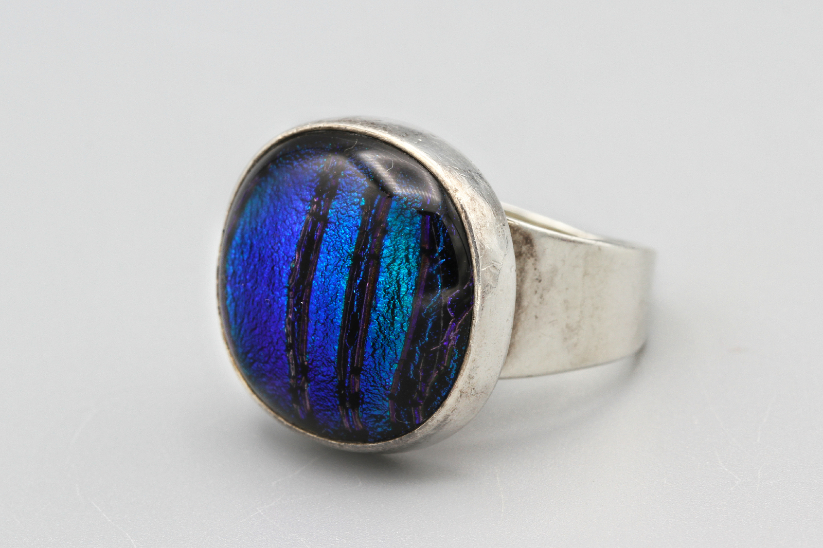 Minimalist Colorful Foiled Glass Ring Size 9, Round Iridescent Dichroic ...