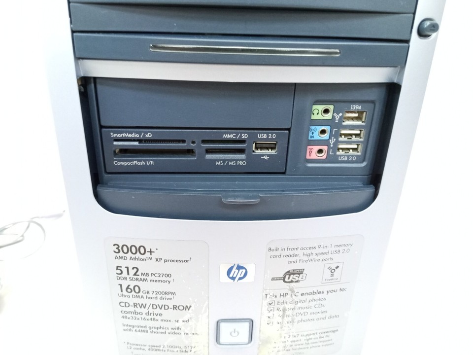 Vintage HP Pavilion a706n PC AMD Athlon 3000+2.1GHz 512MB 160GB CDRW ...