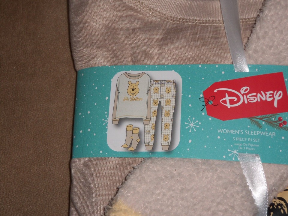 DISNEY WINNIE THE POOH WOMENS PJ 3 PIECE SET-2 PIECE PJ SET WITH SOCKS ...