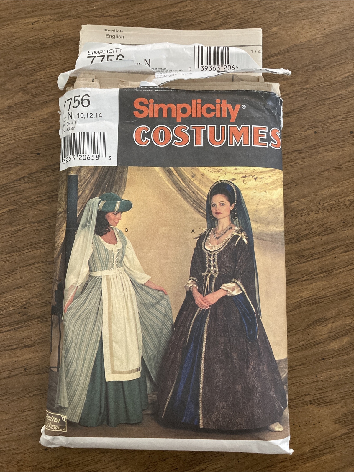 Simplicity Costumes Pattern 7756 Size 10-14 Renaissance Medieval Tudor ...