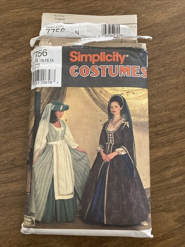 Simplicity Costumes Pattern 7756 Size 10-14 Renaissance Medieval Tudor ...