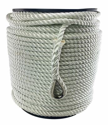 12mm White 3st Nylon Rope x 35m Anchor Rope Reel With Stainless Steel ...
