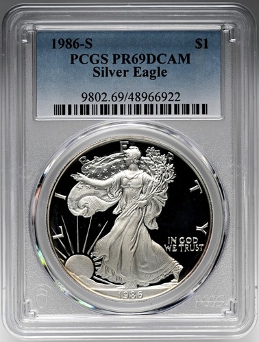 1986-S $1 PROOF AMERICAN SILVER EAGLE PCGS PR69 DCAM #48966922 EXACT ...
