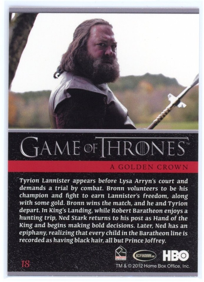 2012 Game of Thrones #18 A Golden Crown Tyrion Lannister Foil Insert ...