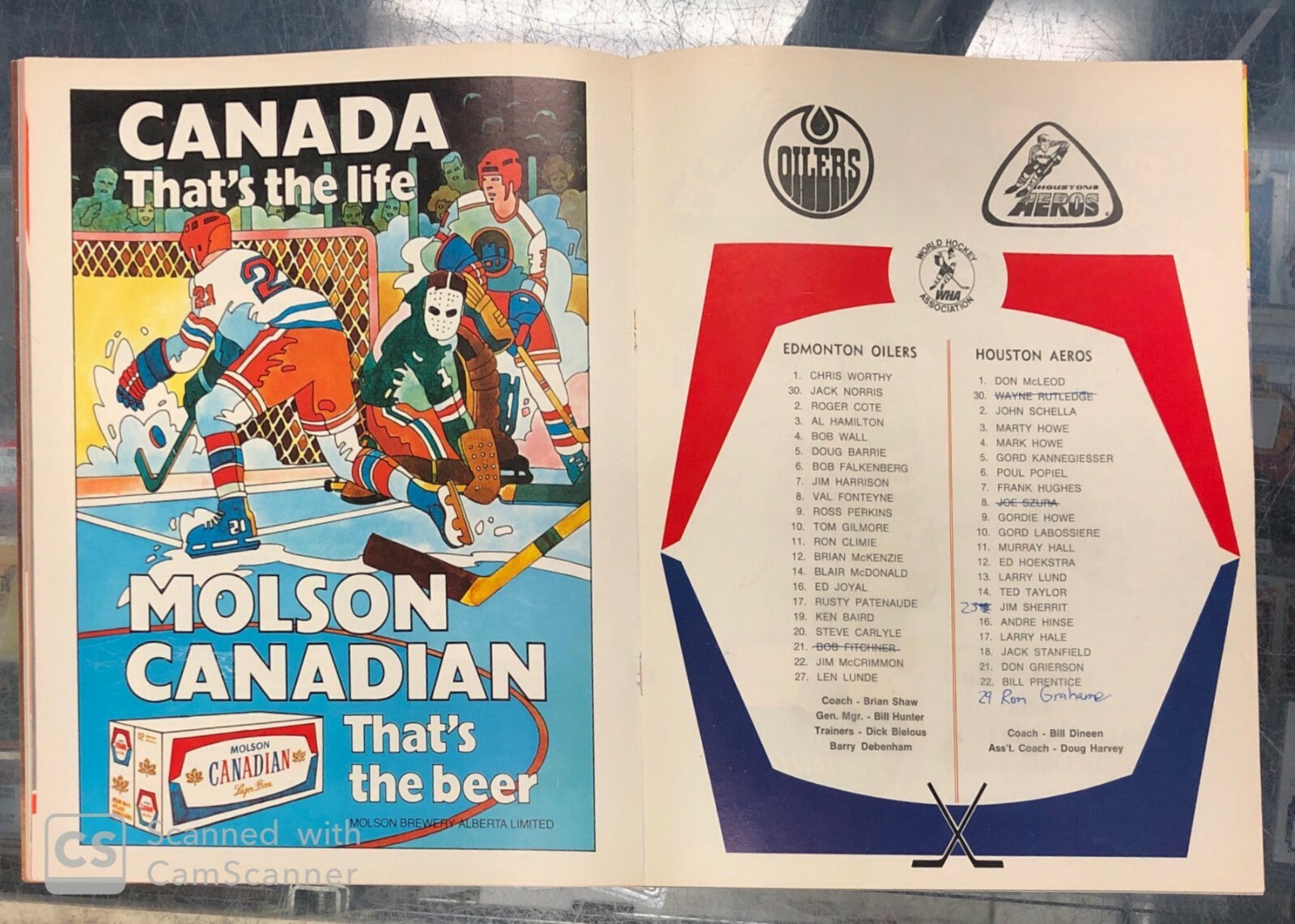 1973/74 EDMONTON OILERS HOUSTON AEROS ILLUSTRATED WHA PROGRAM GORDIE ...