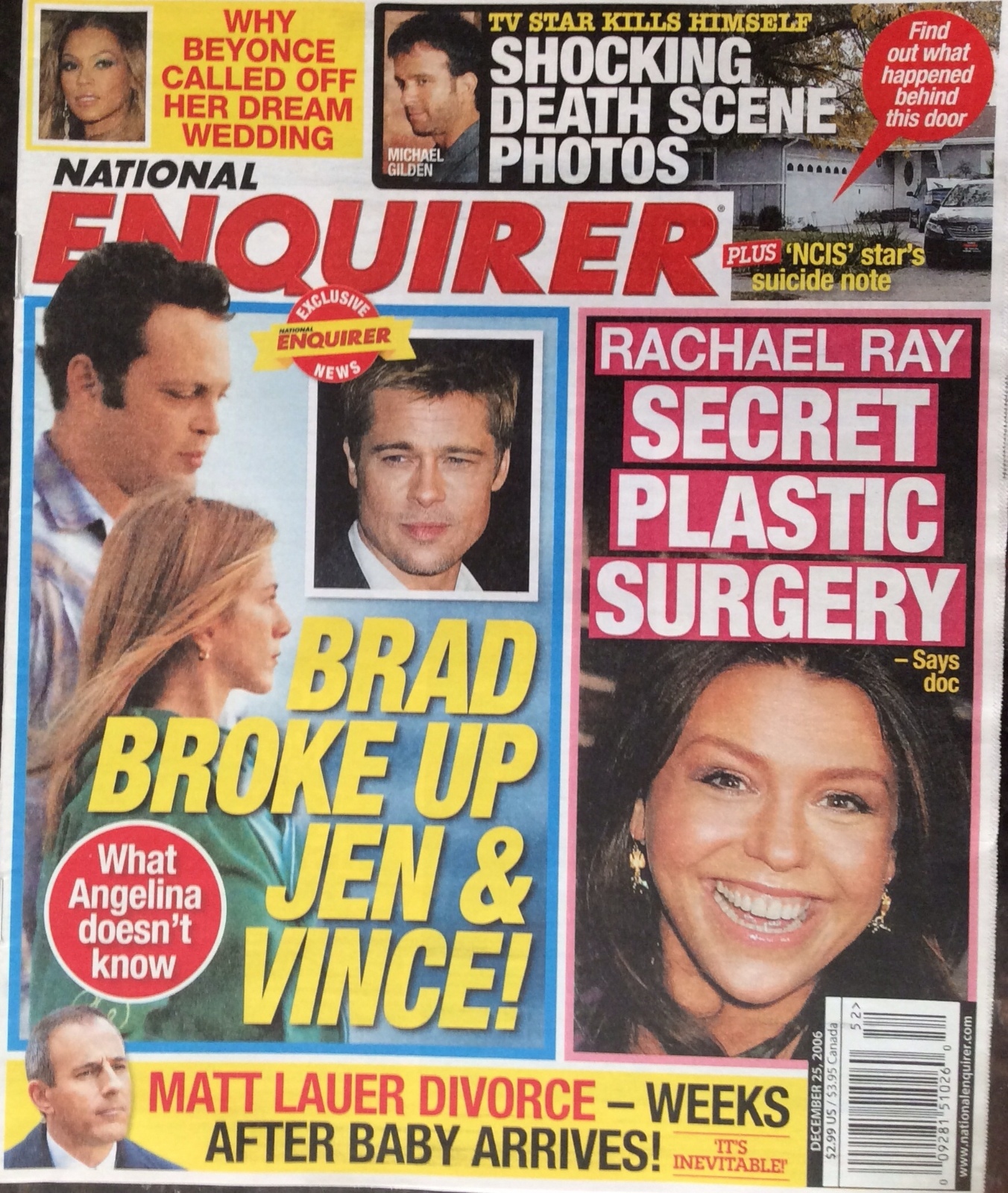 National Enquirer Dec. 2006. Brad Pitt Jennifer Aniston Beyoncé Rachel ...