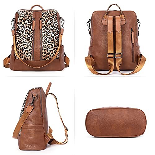 Leather Backpack Purse for Women Convertible Large Travel 0-1 Leopard ...