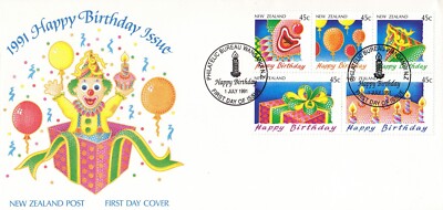 1991 New Zealand - Happy Birthday Greeting Stamps FDC - SG 1599-1603 ...