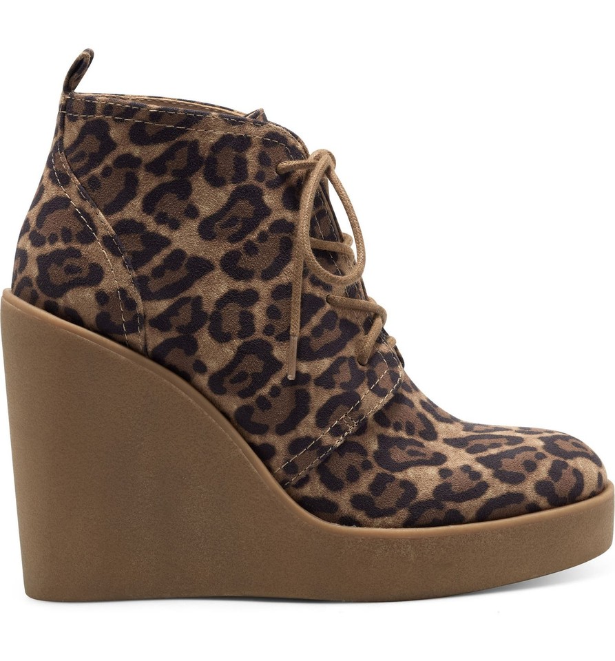 Jessica Simpson Mesila Leopard Wedge Closed Round Toe Lace Up Ankle ...